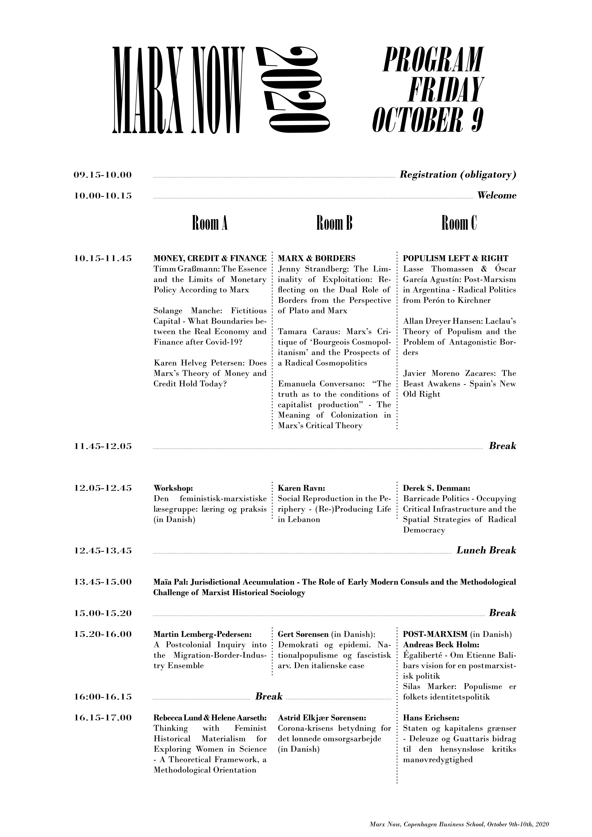 Program for Marx Now 2020 – Danish Society for Marxist Studies